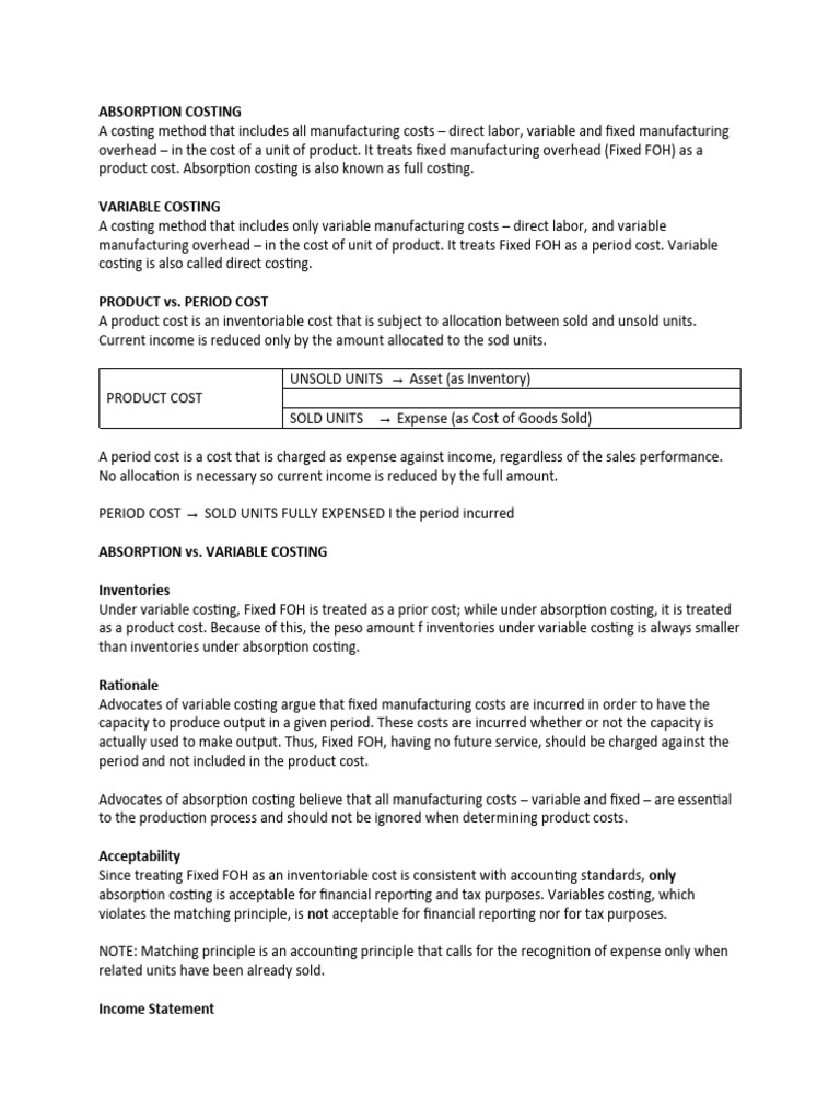 ABSORPTION COSTING GCLASS | PDF | Cost Accounting | Income Statement