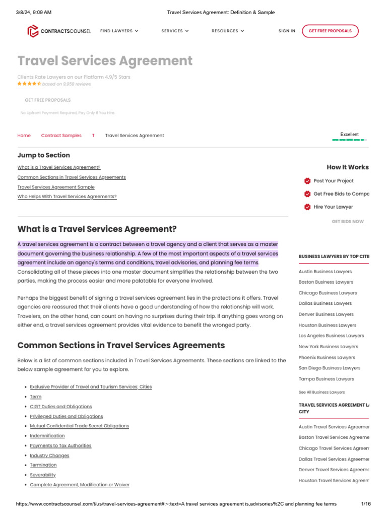 Travel Services Agreement - Definition & Sample | PDF | Indemnity ...