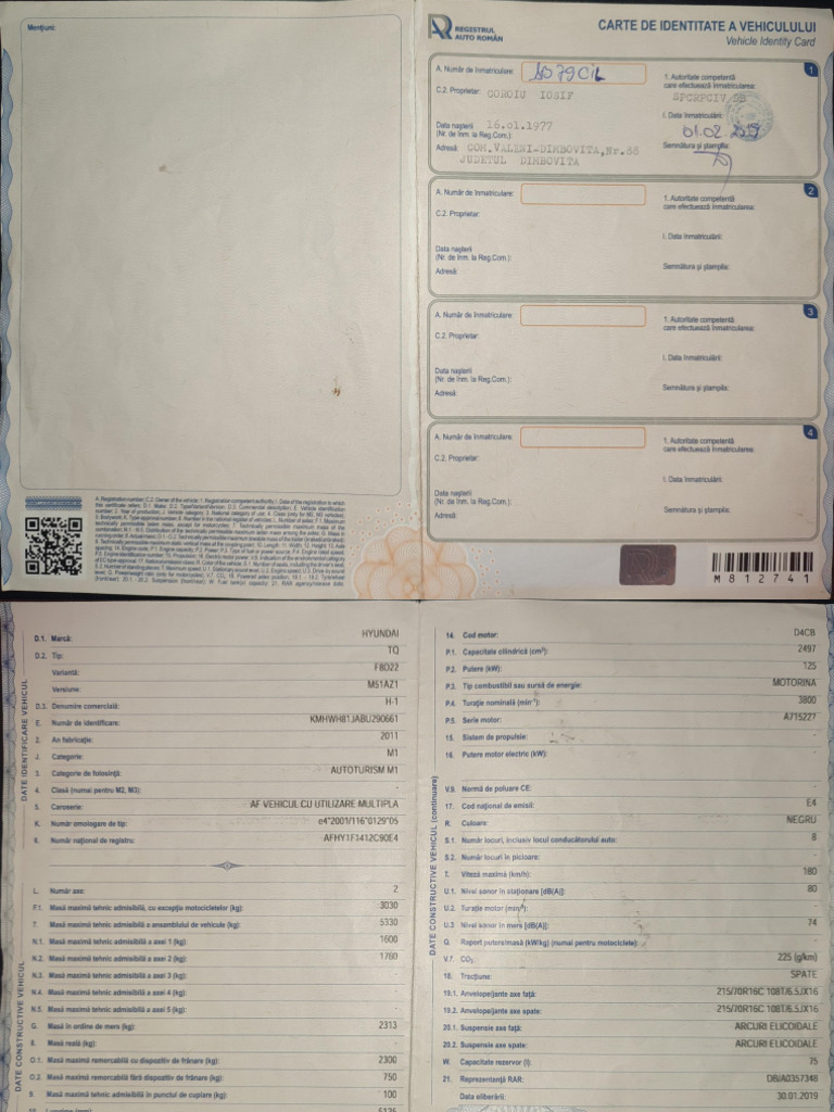 Carte de Identitate A Vehiculului | PDF