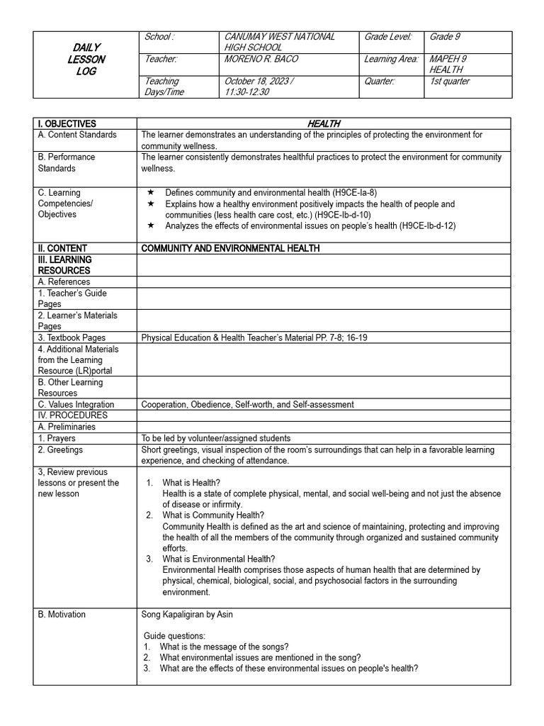 Cot 1 LP Health 2023 2024 Baco | Download Free PDF | Pollution | Air ...