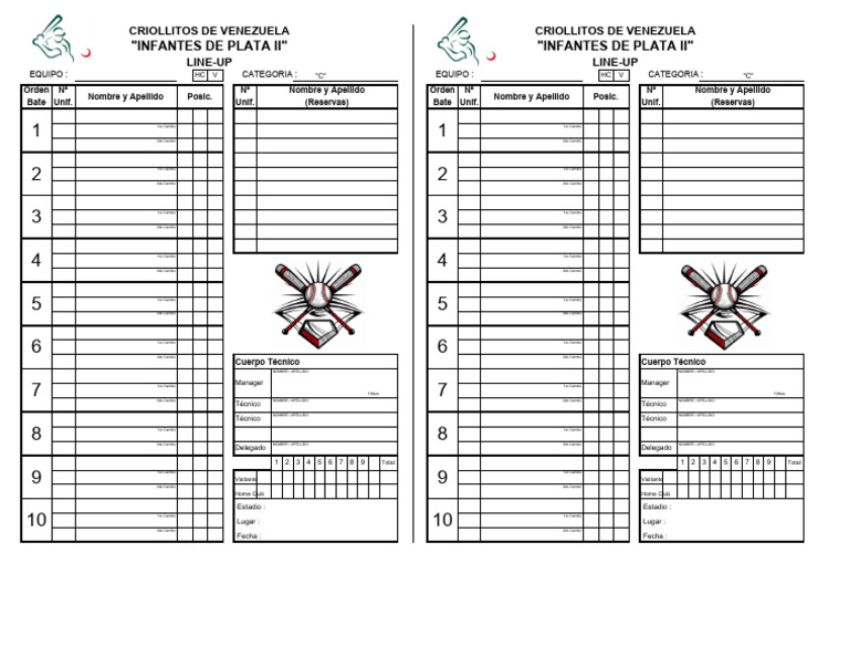 Formato de Line Up para Béisbol | PDF