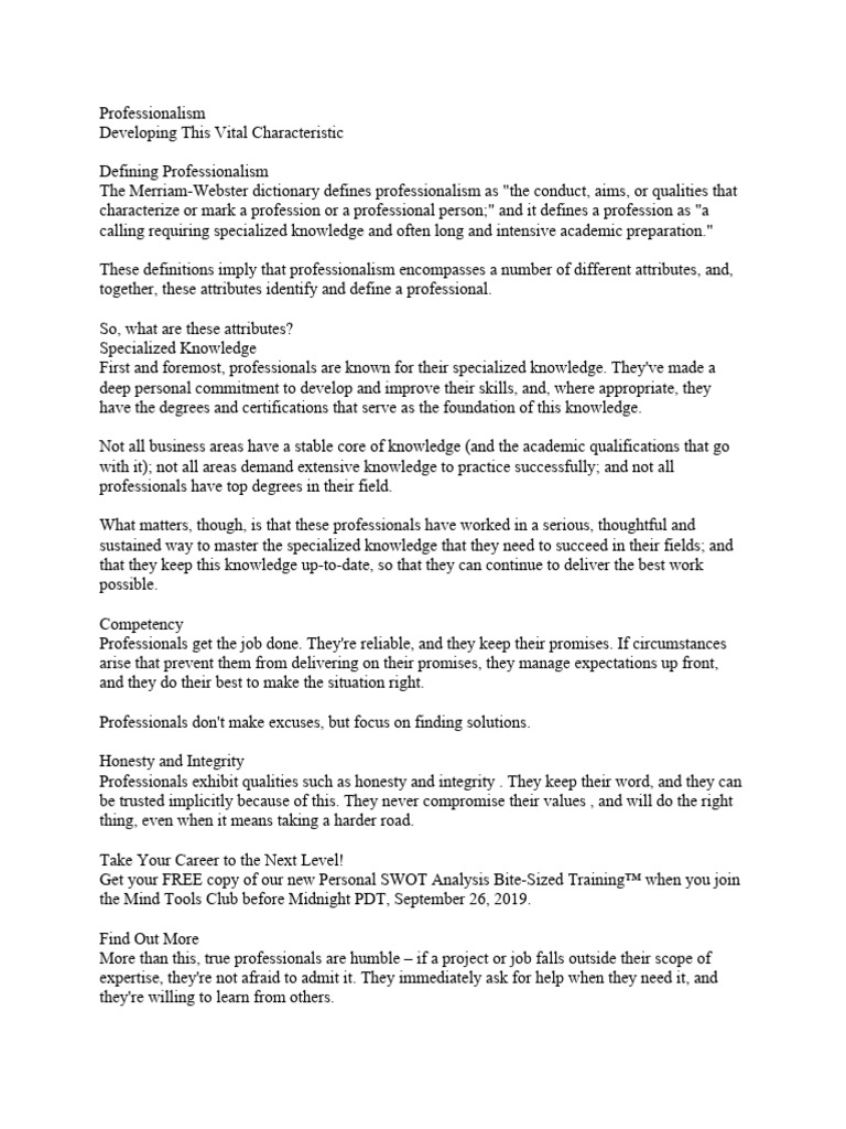 Professionalism | PDF | Knowledge | Psychological Concepts