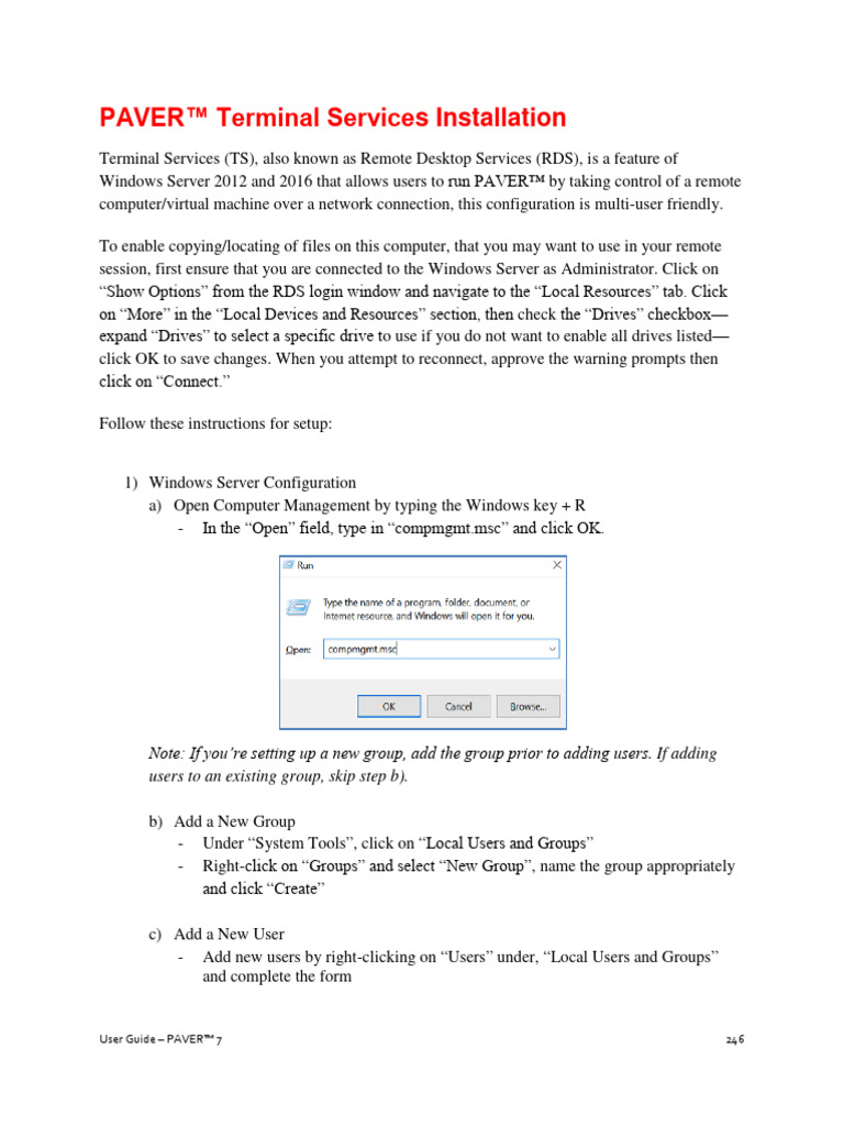 PAVER Terminal Services Installation | PDF | Remote Desktop Services | Computing