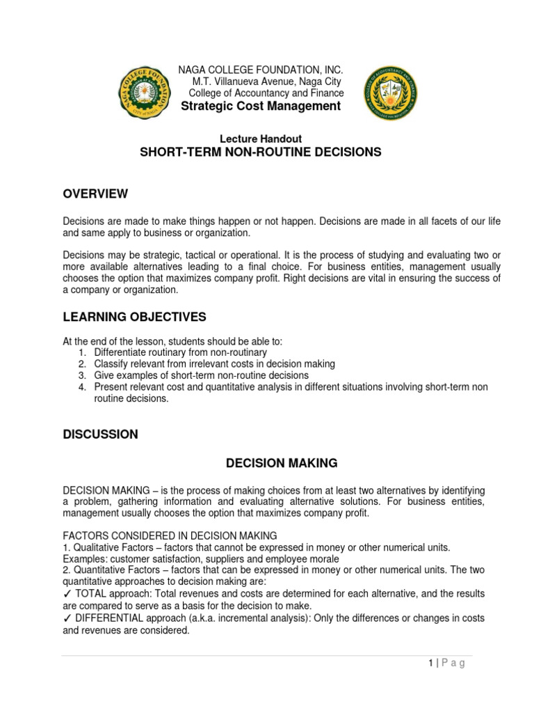 Relevant Costing Short Term Non Routine Decisions | PDF | Cost | Marginal Cost