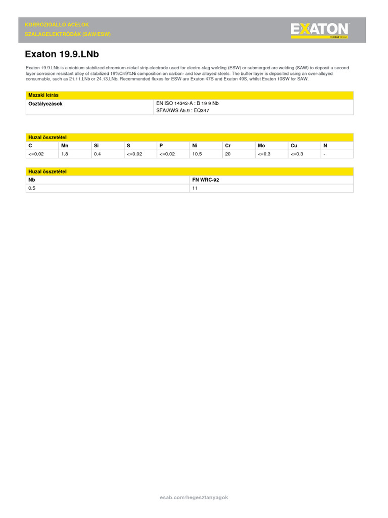Exaton 19.9.Lnb: Mszaki Leírás Osztályozások | PDF