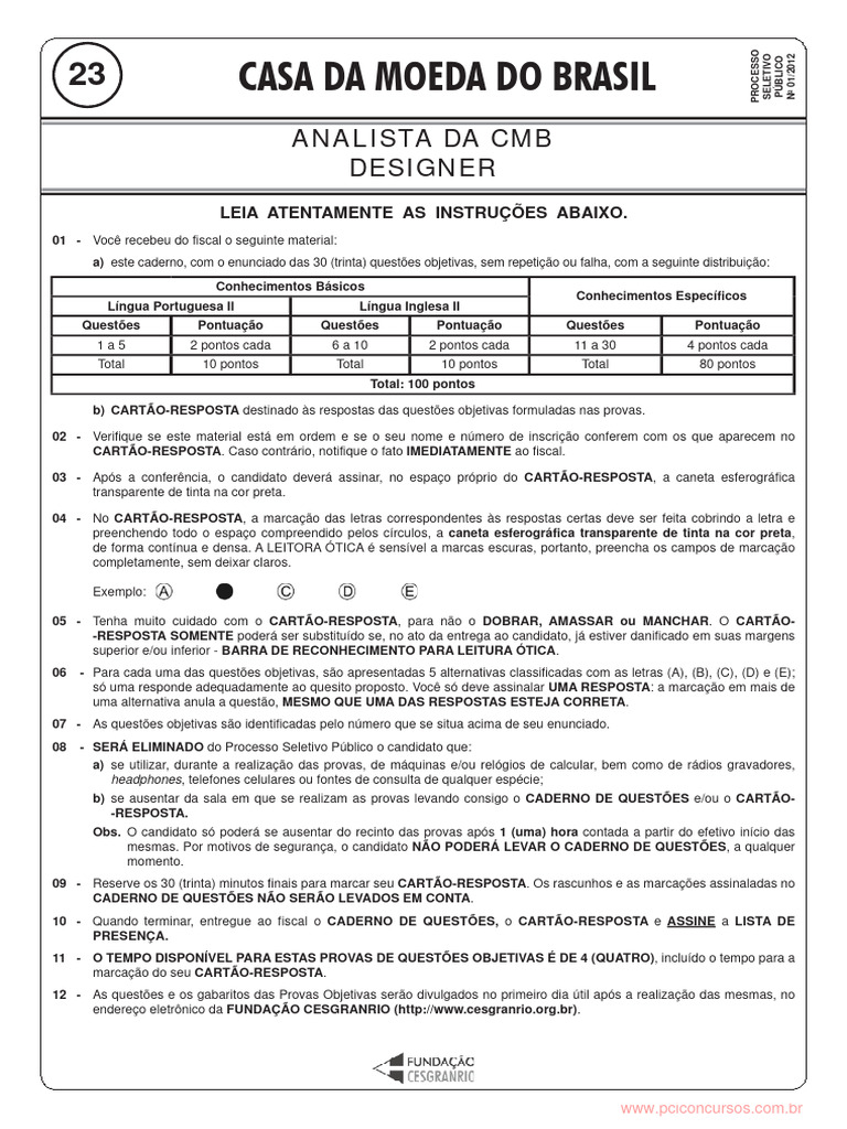 Prova 23 Analista Da CMB Designer Indd | PDF | Cor | Adobe Flash