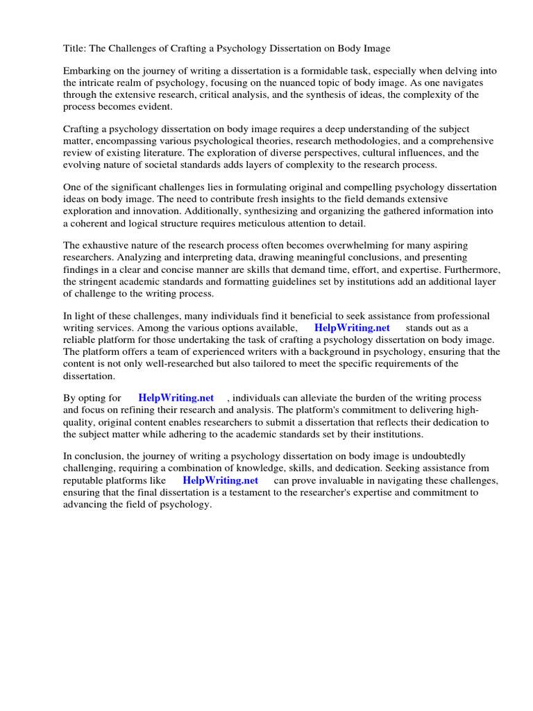 Psychology Dissertation Ideas Body Image Pdf Psychology Thesis