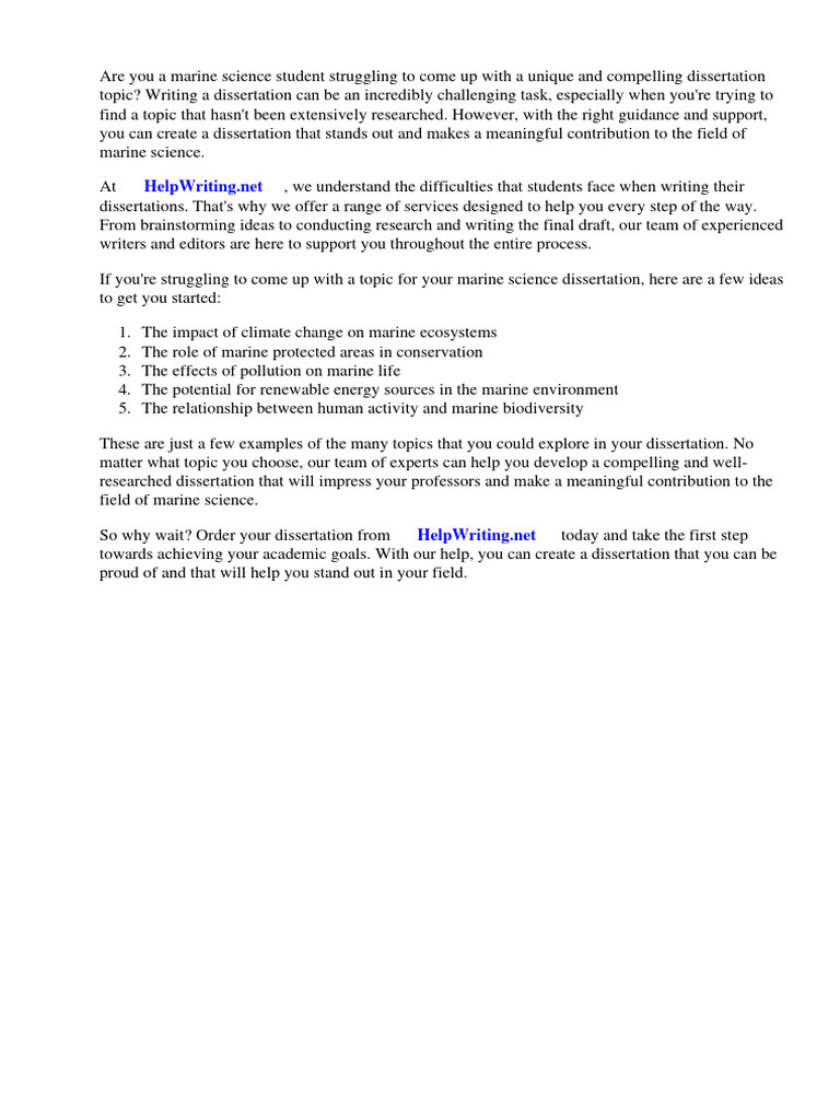 Marine Science Dissertation Ideas | PDF | Science | Life