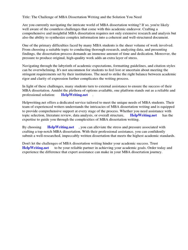 Mba Dissertation Writing Help | PDF | Thesis | Master Of Business ...