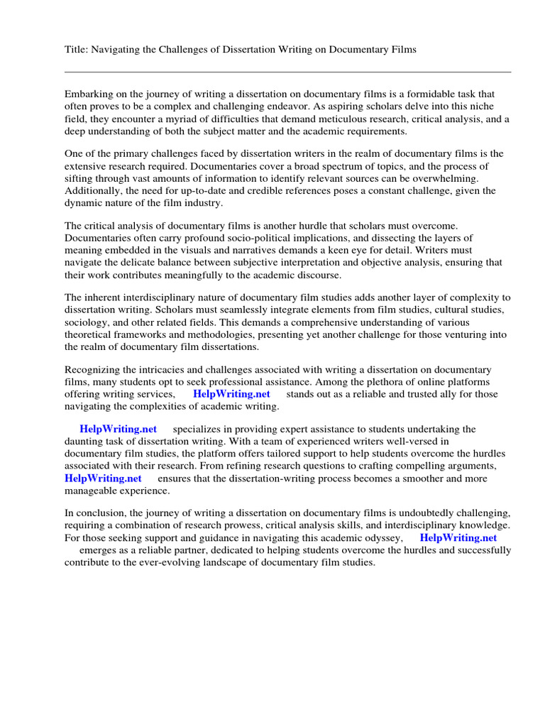 Dissertation On Documentary Film | PDF | Animation | Cinematography