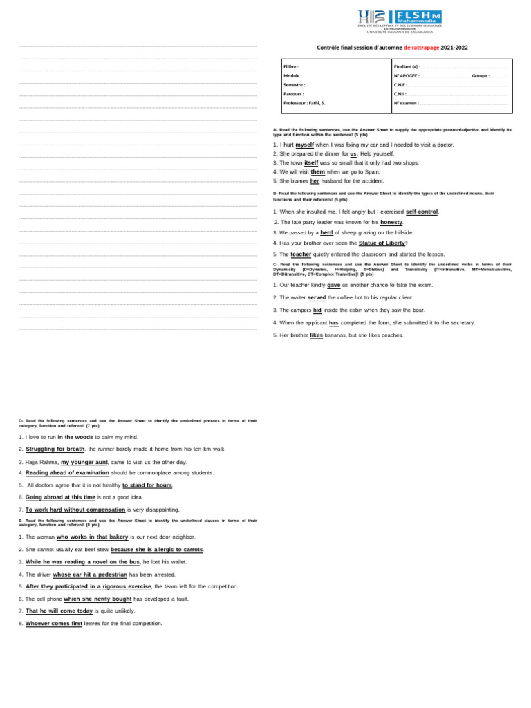 Grammar 3 Resit Exam, Feb. 2022 | PDF | Language Families | Linguistics