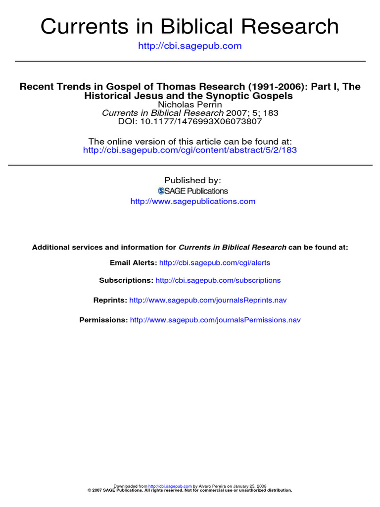 Nicholas Perrin_ Recent Trends in Gospel of Thomas_Research (1991-2006 ...