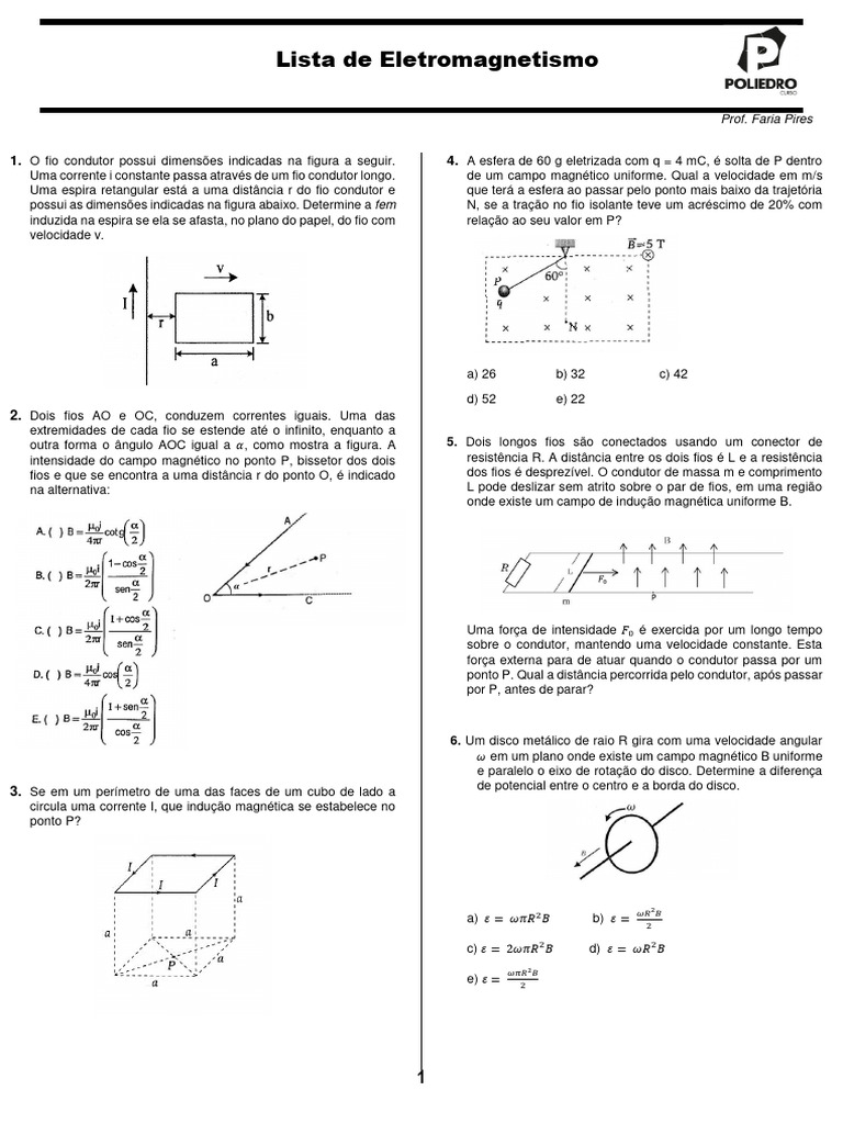 Eletromagnetismo - Revisão | PDF | Magnetismo | Campo magnético