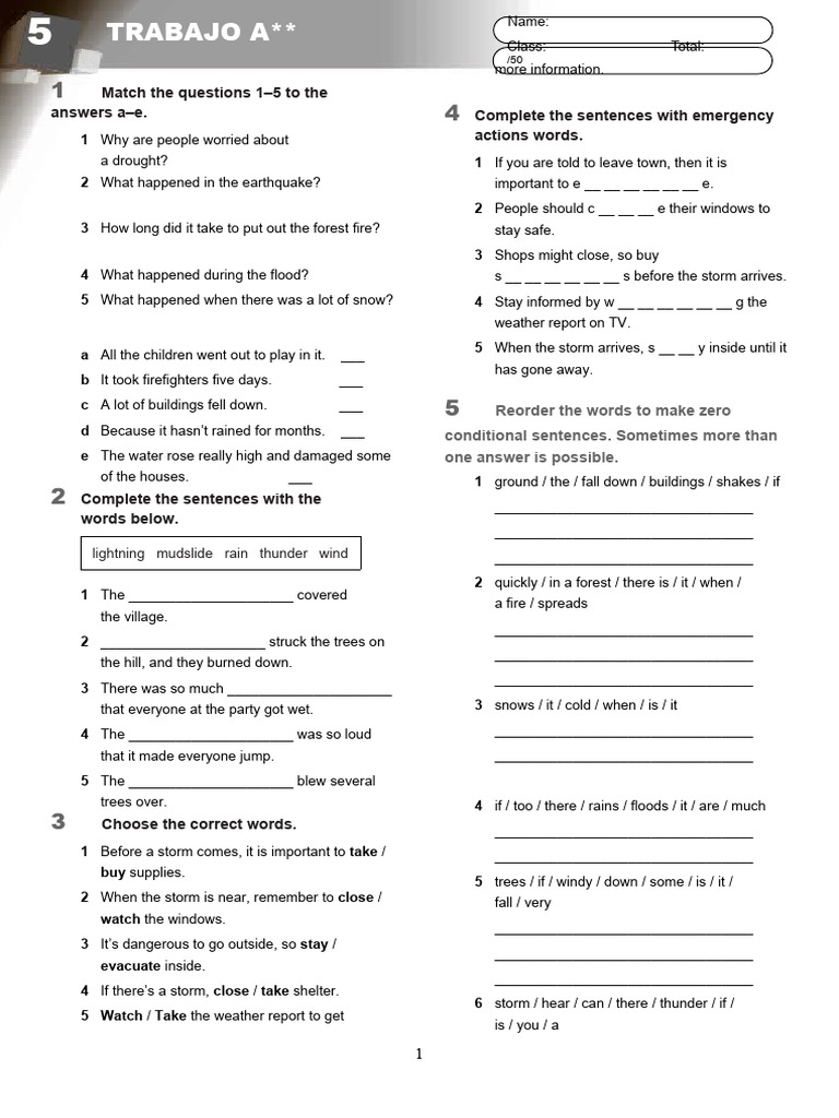 Match The Questions 1-5 To The Answers A-E. Complete The Sentences With Emergency Actions Words ...