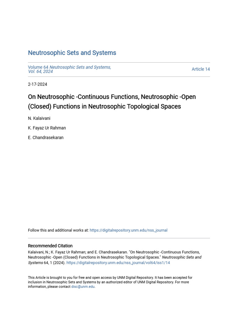 On Neutrosophic - Continuous Functions Neutrosophic - Open (Closed | PDF | Function (Mathematics ...