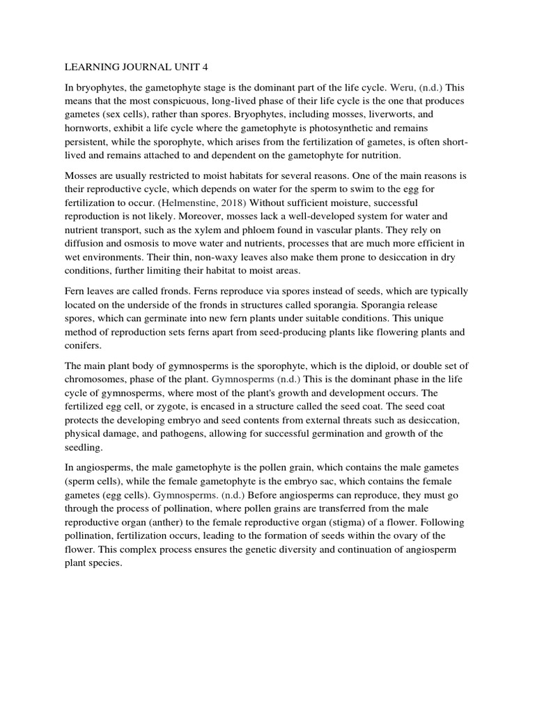 Biology 1122 Learning Journal Unit 4 | PDF | Fertilisation | Seed