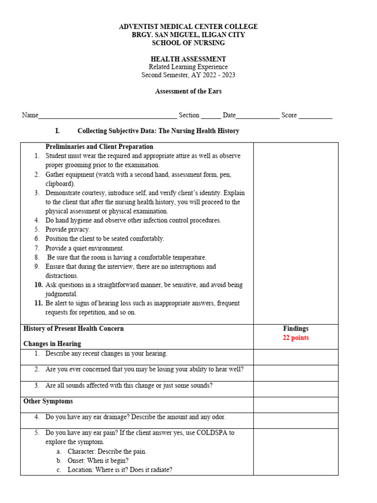 Ear Assessment Findings | PDF
