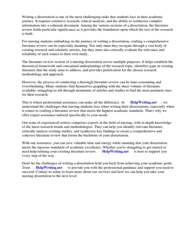 Nursing Dissertation Examples Literature Review | PDF | Nursing ...