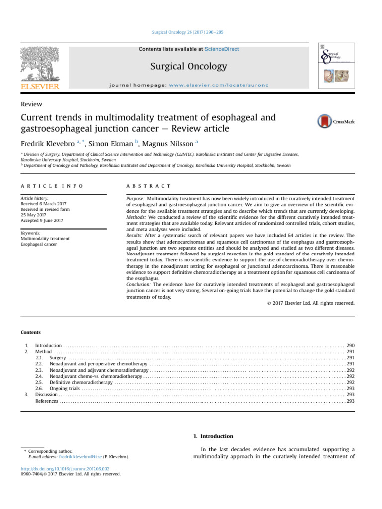 Current Trends in Multimodality Treatment of Esophageal and G - 2017 ...