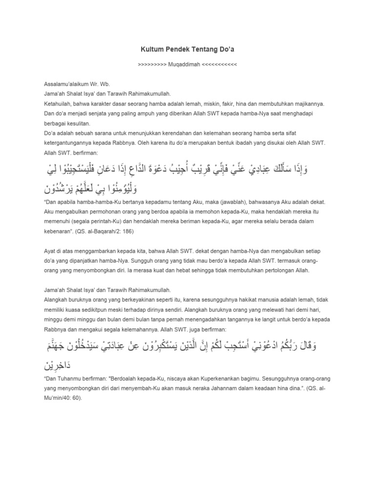 Kultum Pendek Tentang Do | PDF