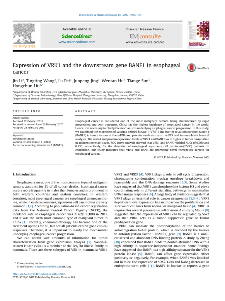 Expression of VRK1 and The Downstream Gene BANF1 I - 2017 - Biomedicine - Pharma | PDF ...