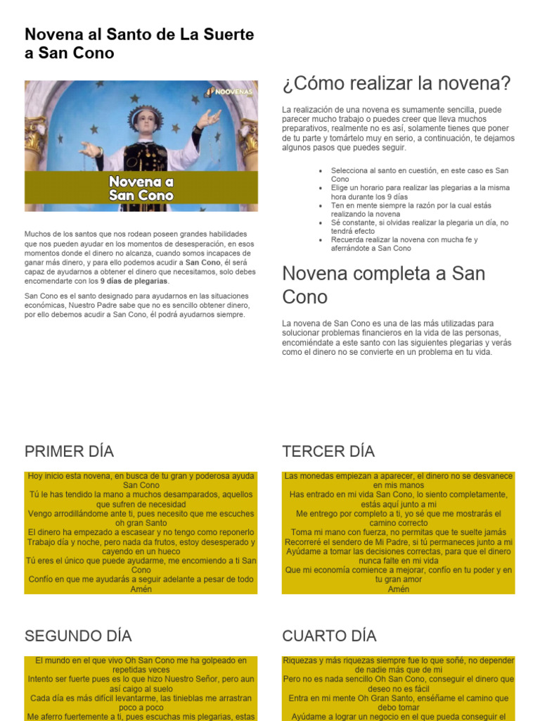 Novena Al Santo de La Suerte A San Cono | PDF