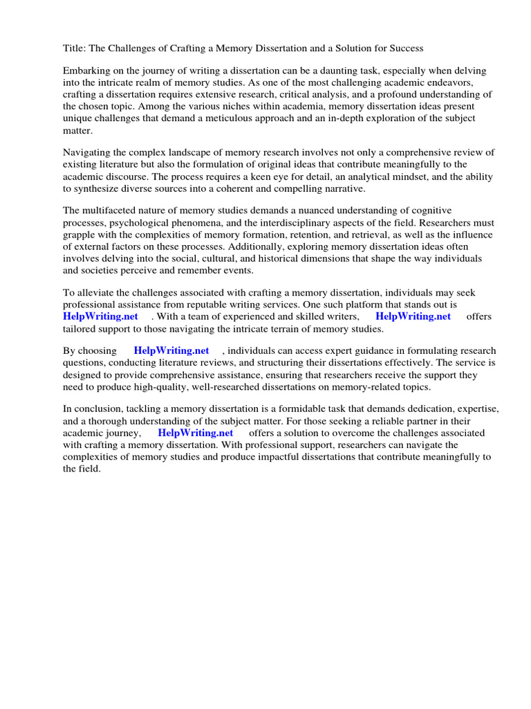 Memory Dissertation Ideas | Download Free PDF | Memory | Neuroscience