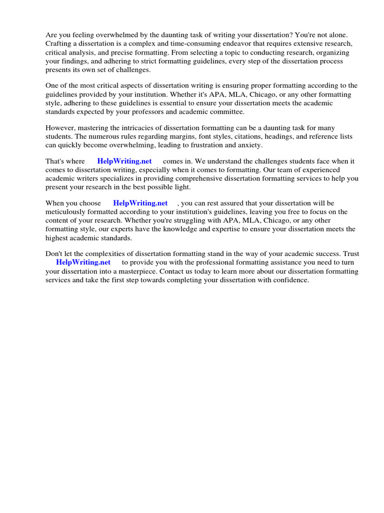 Dissertation Formatting Assistance Guide | PDF | Thesis | Apa Style
