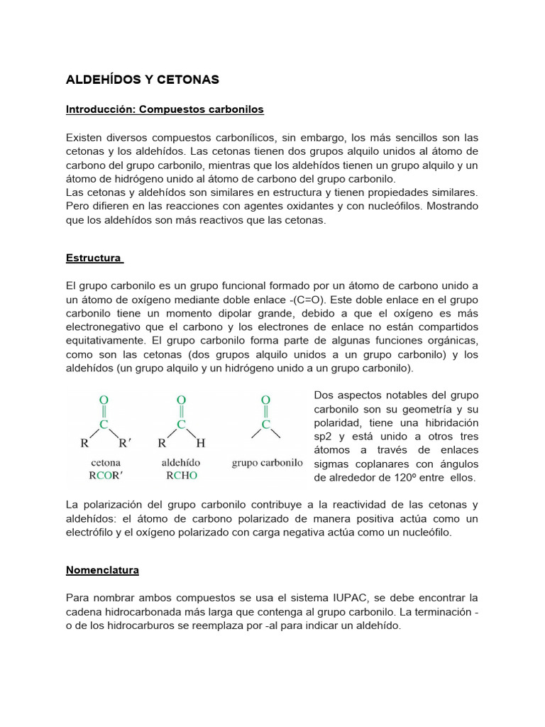 Aldehídos y Cetonas: Estructura y Usos | PDF | Cetona | Aldehído