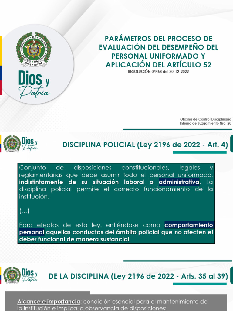 Disciplina Policial y Artículo 52 | PDF | Disciplinas | Comportamiento