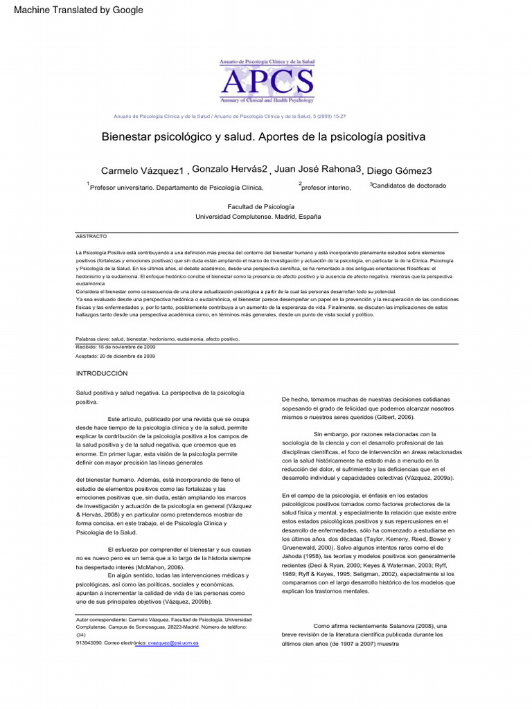 APCS - 5 - Eng - 15-27 TRADUCIDA | PDF | Bienestar | Sicología