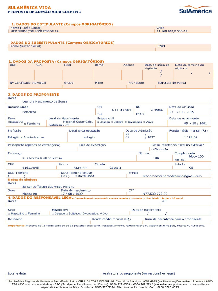 Formulário Seguro de Vida PDF | PDF