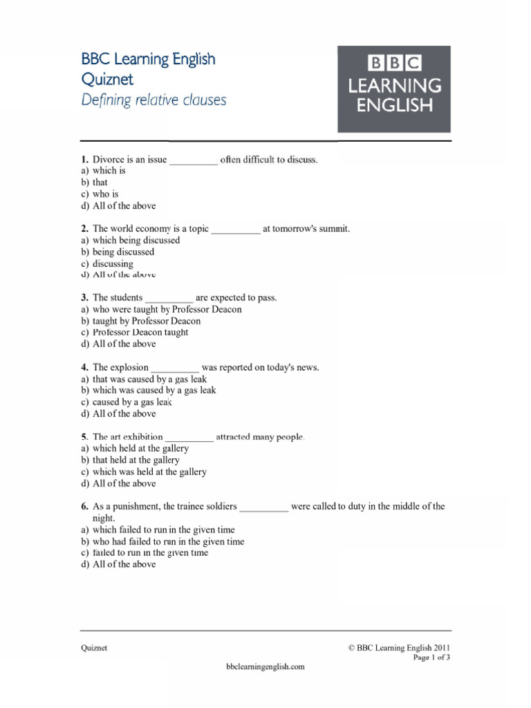 BBC Qnet 335 Relative Clauses | PDF
