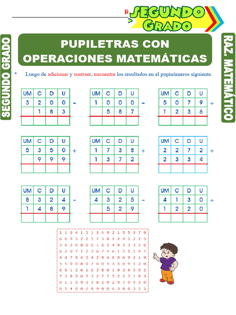 Pupiletras Con Operaciones Matemáticas para Segundo Grado de Primaria | PDF