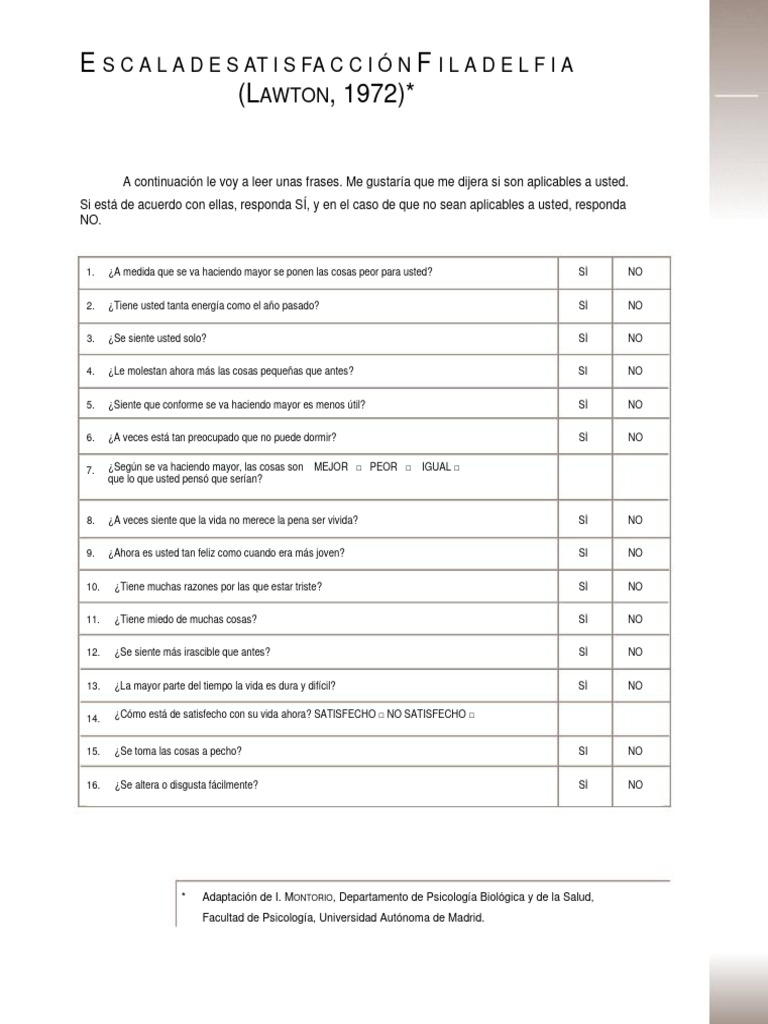 Escala de Satisfaccion de Filadelfia | PDF