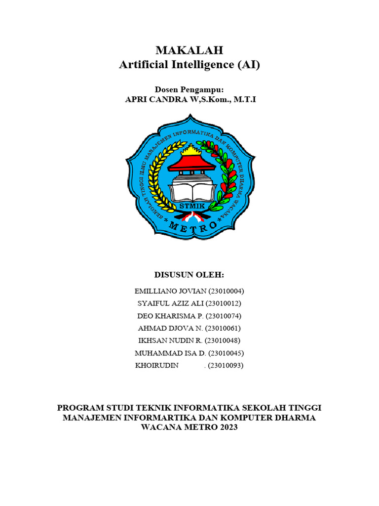 Makalah Artificial Intelligence (AI) : Dosen Pengampu: Apri Candra W, S.Kom., M.T.I | PDF | Seni