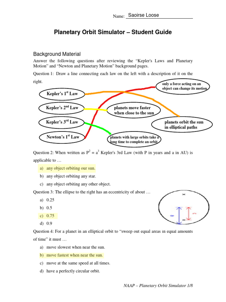 Planetary Orbits Lab Worksheet | PDF