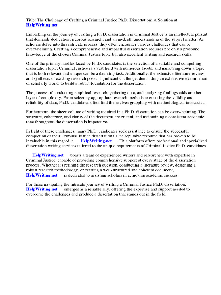 Criminal Justice PHD Dissertation Topics | PDF | Crimes | Crime & Violence