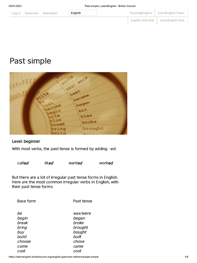 Past Simple - LearnEnglish - British Council | PDF | Linguistics | Grammar