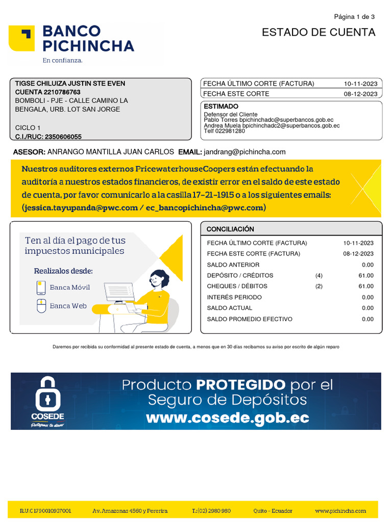 Estado de Cuenta de Tigse Chiluitza | PDF | Dinero | Tecnología bancaria