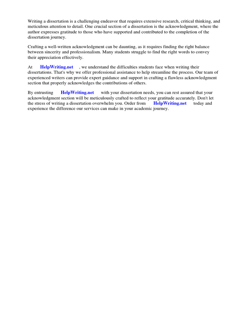 How To Write An Acknowledgement For A Dissertation Sample | PDF ...
