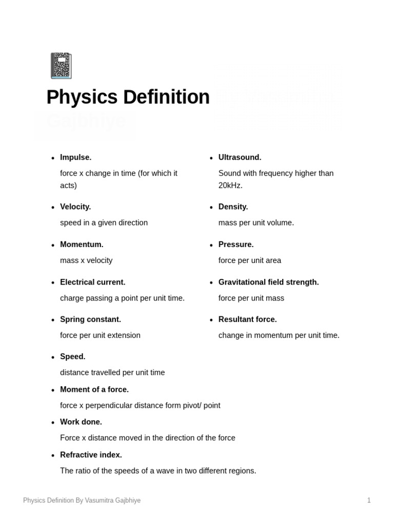 Key Physics Definitions Explained | PDF | Teaching Methods & Materials | Technology & Engineering