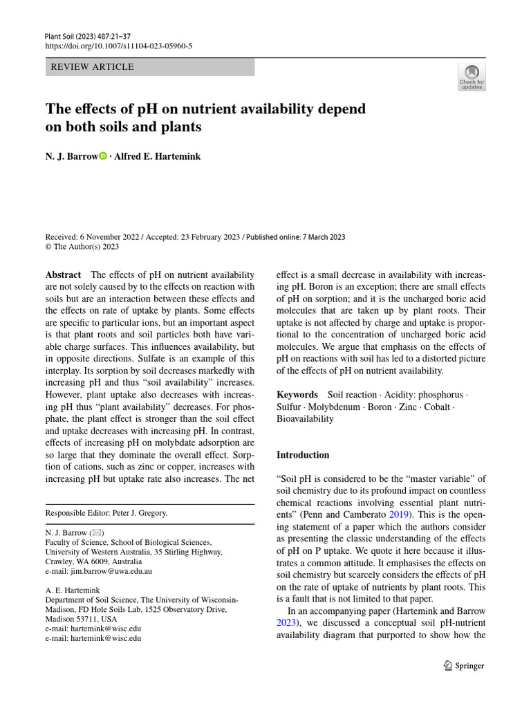 Barrow and Hartemink, 2023. The Efects of PH On Nutrient Availability ...