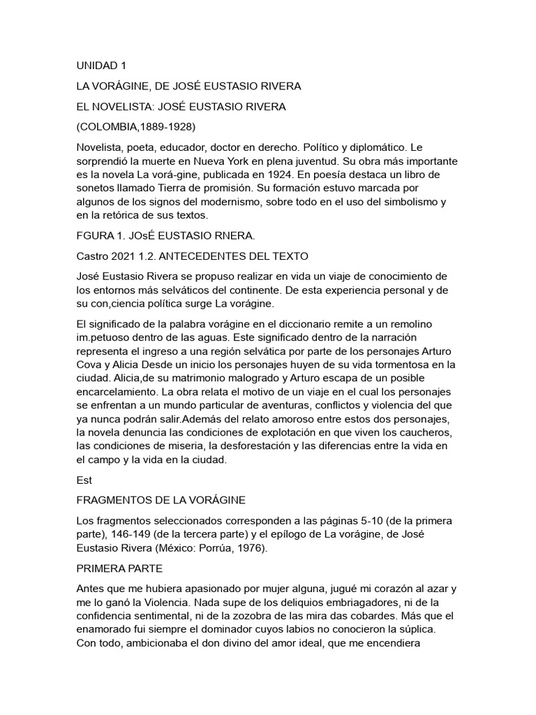 La Vorágine, de José Eustasio Rivera | PDF