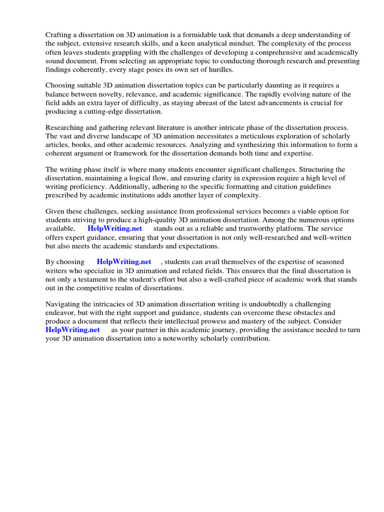 3D Animation Dissertation Guidance | PDF | Thesis | Methodology