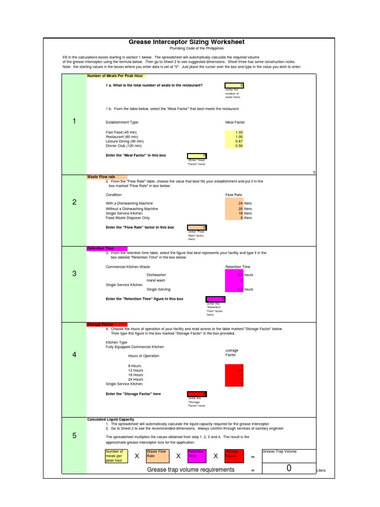 Grease Interceptor Sizing Tool 22APR08 | PDF | Building Engineering | Foods