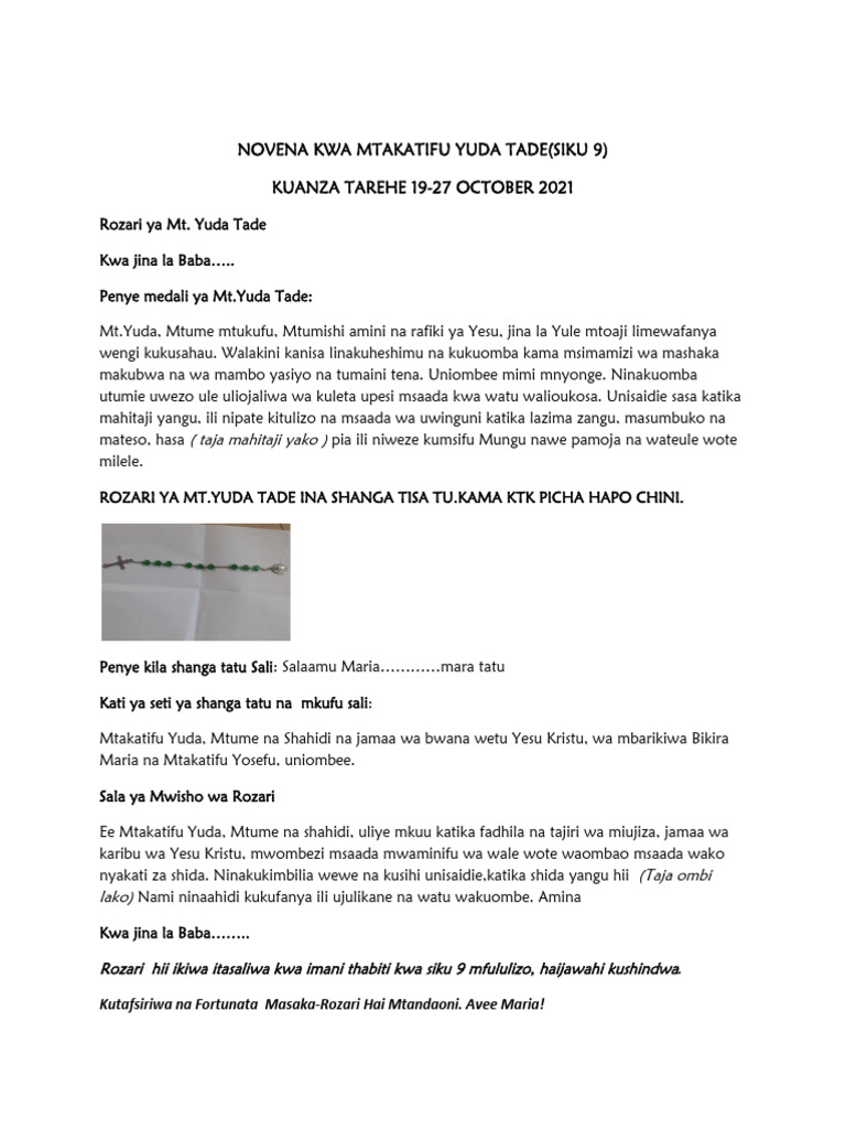 Novena Kwa Mtakatifu Yuda Tade | PDF