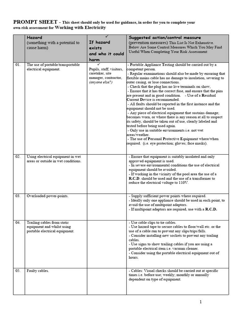 Electrical Safety Risk Assessment Guide | PDF | Ac Power Plugs And ...