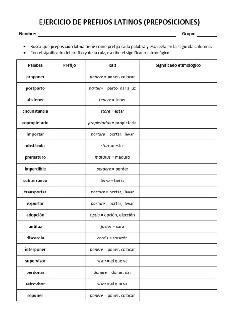 Ejercicios de Prefijos Latinos | PDF