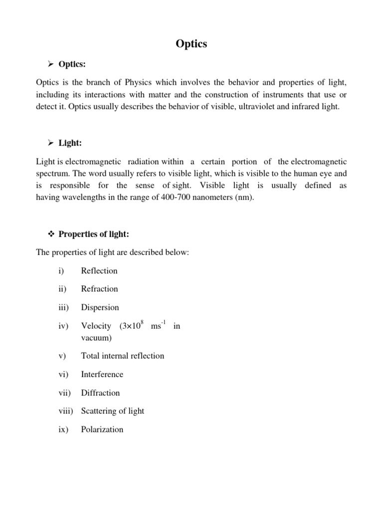 Optics | PDF | Light | Electromagnetic Radiation